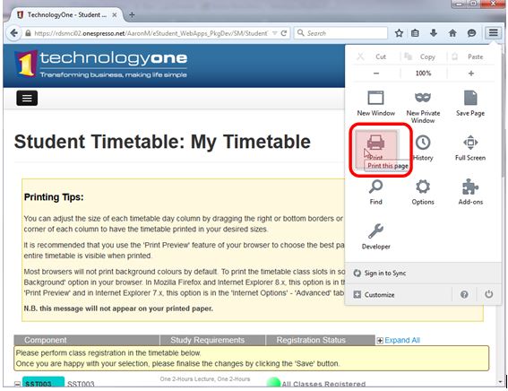 Printing a Timetable - JCU Australia